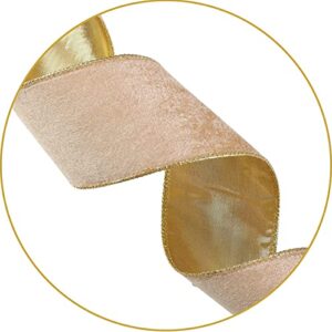 2.5Inch X 10 Yards Christmas Velvet Ribbon,2.5" Wide Wired Ribbon for Christmas Crafts Decoration, Wrapping Crafts (Champagne Gold)