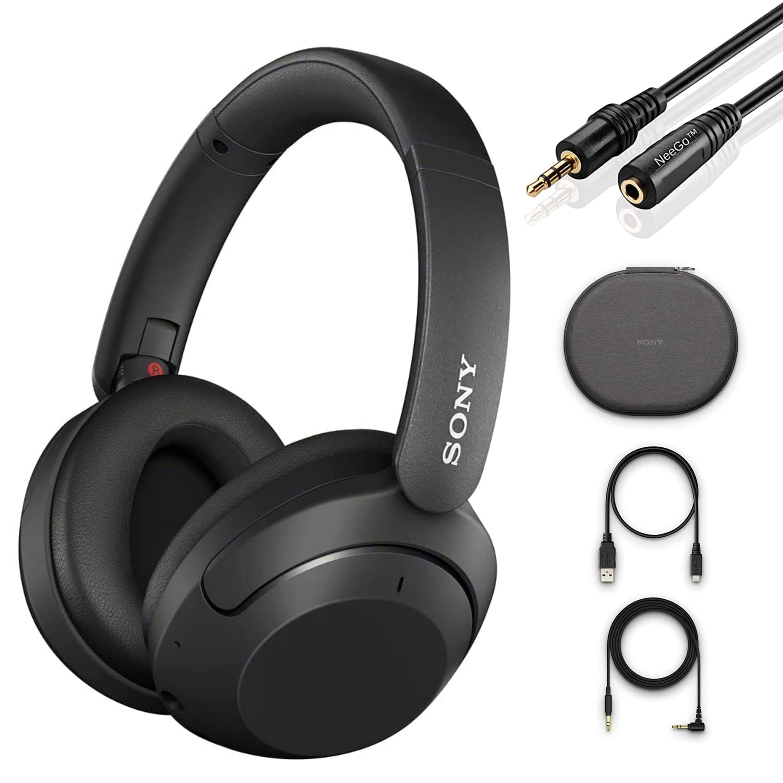 Sony Wireless Noise Cancelling Headphones WH-XB910N Over Ear Bluetooth Headset + NeeGo 3.5mm Headphone Extension