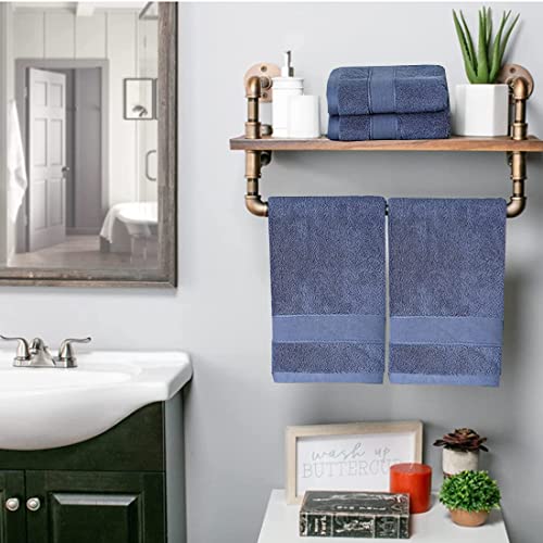 RUIBOLU 100% Cotton Ultra Soft Highly Absorbent Hand Towel 2 Set , Size 14" x 30" Home Bathroom Hand Towels for Bath, Hand, Face, Gym (Blue)