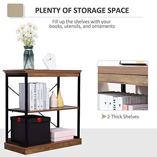 HOMCOM 2-Tier Shelf, Modern Style Bookshelf with Metal Frame for Living Room, Bedroom, and Office, Brown