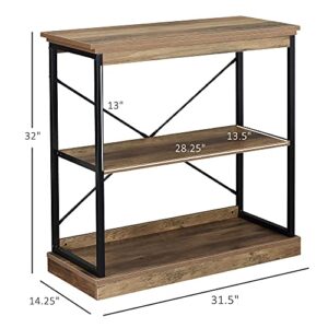 HOMCOM 2-Tier Shelf, Modern Style Bookshelf with Metal Frame for Living Room, Bedroom, and Office, Brown