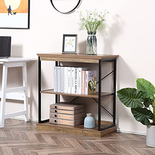 HOMCOM 2-Tier Shelf, Modern Style Bookshelf with Metal Frame for Living Room, Bedroom, and Office, Brown