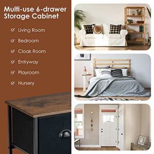 Giantex Drawer Storage Dresser, Wide Storage Organizer Unit with Labels, Steel Frame & 5 Removable Fabric Bins, Vertical Dresser Tower for Living Room, Bedroom, Closet, Entryway, Office (Black)