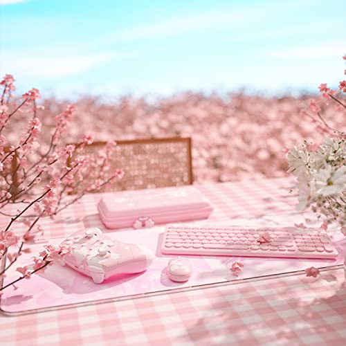 Pink RGB LED Gaming Mouse Pad, 14 Modes Glow Pad, Extra Large Gaming Mousepad,Waterproof Rubber Non Slip Cute Sakura Mat, Extended Big Keyboard and Mouse Pad Mat for Gamer Office Home, 800×300×4mm