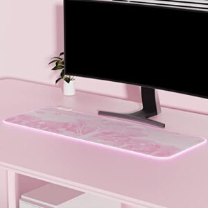 Pink RGB LED Gaming Mouse Pad, 14 Modes Glow Pad, Extra Large Gaming Mousepad,Waterproof Rubber Non Slip Cute Sakura Mat, Extended Big Keyboard and Mouse Pad Mat for Gamer Office Home, 800×300×4mm