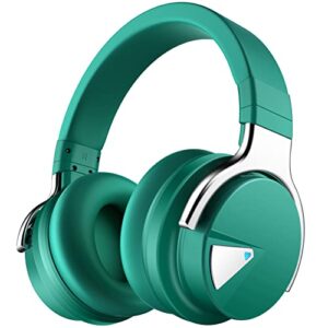 silensys e7 active noise cancelling headphones bluetooth headphones with microphone deep bass wireless headphones over ear, comfortable protein earpads, 30 hours playtime for travel/work, green