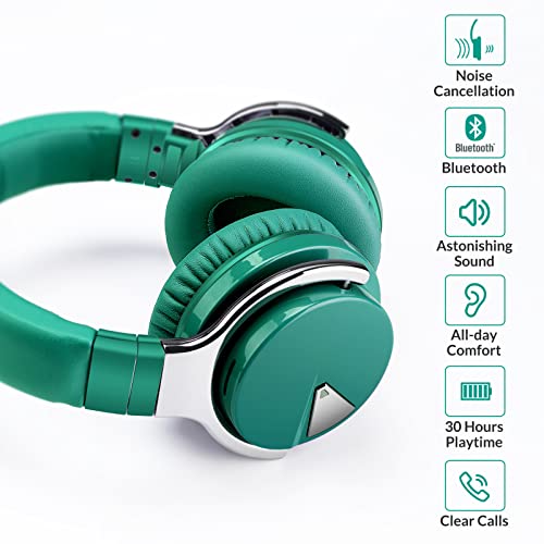 Silensys E7 Active Noise Cancelling Headphones Bluetooth Headphones with Microphone Deep Bass Wireless Headphones Over Ear, Comfortable Protein Earpads, 30 Hours Playtime for Travel/Work, Green