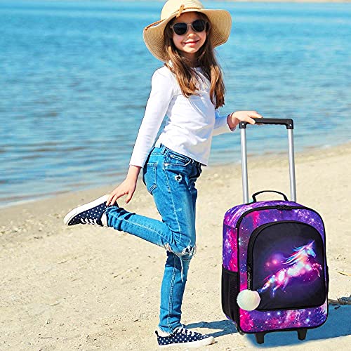 UFNDC Kids Suitcase for Girls, Unicorn Luggage Rolling with Wheels，Travel Carry on for Children Toddler elementary