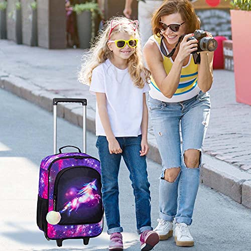 UFNDC Kids Suitcase for Girls, Unicorn Luggage Rolling with Wheels，Travel Carry on for Children Toddler elementary