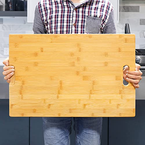 VaeFae 24 x 16 Inch XXX-Large Bamboo Cutting Board with Cutout Handle and Juice Groove, Heavy Kitchen Chopping Board for Meat and Vegetables