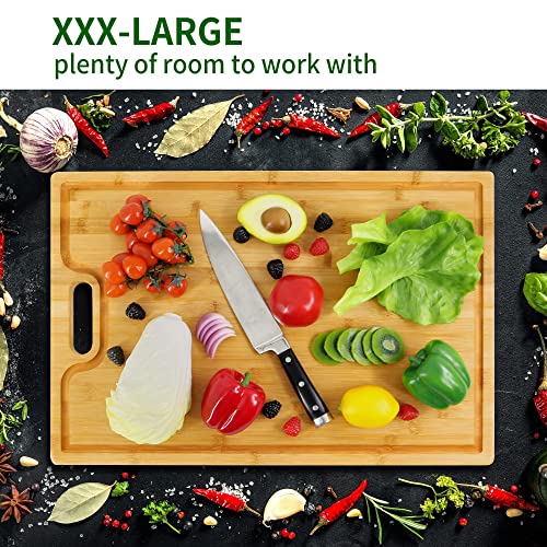 VaeFae 24 x 16 Inch XXX-Large Bamboo Cutting Board with Cutout Handle and Juice Groove, Heavy Kitchen Chopping Board for Meat and Vegetables