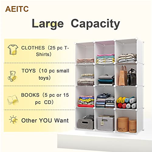 Aeitc Large Storage Cubes- 14''x 18'' (12 Cube)-Clothes , DIY , Closet Organizer with Doors, Modular Bookshelf Units, Toy Organizer, White