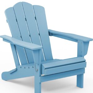 KINGYES Folding Adirondack Chair, HDPE All-Weather Folding Adirondack Chair, Light Blue