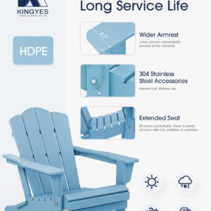 KINGYES Folding Adirondack Chair, HDPE All-Weather Folding Adirondack Chair, Light Blue