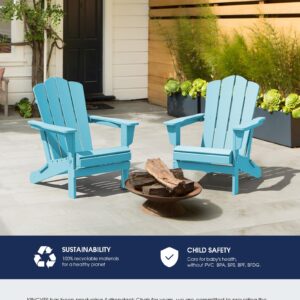 KINGYES Folding Adirondack Chair, HDPE All-Weather Folding Adirondack Chair, Light Blue