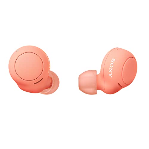 Sony WF-C500 True Wireless Headphones - Up to 20 Hours Battery - Charging case - Voice Assistant Compatible - Built-in mic for Phone Calls - Reliable Bluetooth - Coral Orange