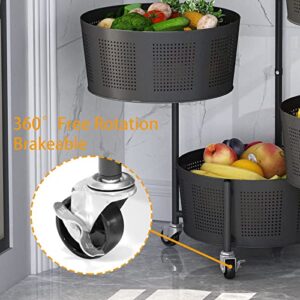 Kitchen Storage Rack with Wheels Round Standing Rack for Livingroom Rotating Organizer Household Storage Shelf Black 5F