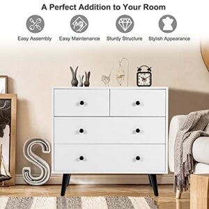 Giantex 4 Drawer Chest Dresser w/Spacious Drawers & Metal Handles, Sturdy Wooden Storage Organizer Unit for Living Room, Bedroom, Nursery Room, Closet, Office Floor Cabinet (White)