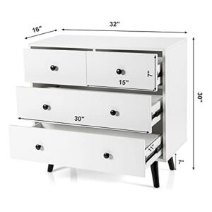 Giantex 4 Drawer Chest Dresser w/Spacious Drawers & Metal Handles, Sturdy Wooden Storage Organizer Unit for Living Room, Bedroom, Nursery Room, Closet, Office Floor Cabinet (White)