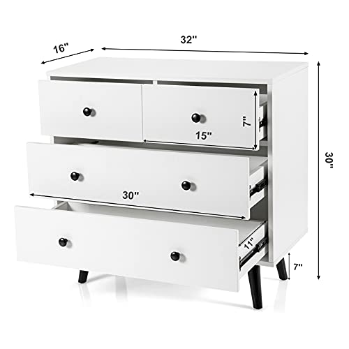 Giantex 4 Drawer Chest Dresser w/Spacious Drawers & Metal Handles, Sturdy Wooden Storage Organizer Unit for Living Room, Bedroom, Nursery Room, Closet, Office Floor Cabinet (White)