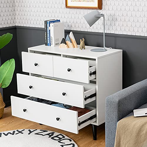 Giantex 4 Drawer Chest Dresser w/Spacious Drawers & Metal Handles, Sturdy Wooden Storage Organizer Unit for Living Room, Bedroom, Nursery Room, Closet, Office Floor Cabinet (White)