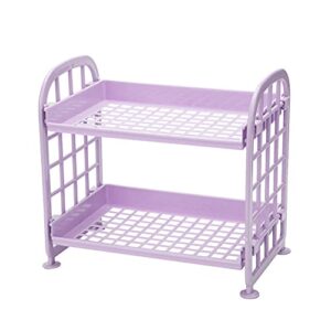 lasenersm 1 Piece Plastic Bathroom Storage Shelf 2 Layer Desktop Shelf Bathroom Countertop Organizer Cosmetic Makeup Storage Rack Home Organization Storage Shelf Holder, Purple