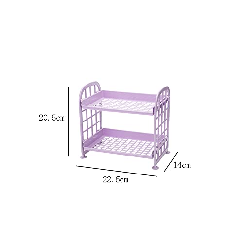 lasenersm 1 Piece Plastic Bathroom Storage Shelf 2 Layer Desktop Shelf Bathroom Countertop Organizer Cosmetic Makeup Storage Rack Home Organization Storage Shelf Holder, Purple