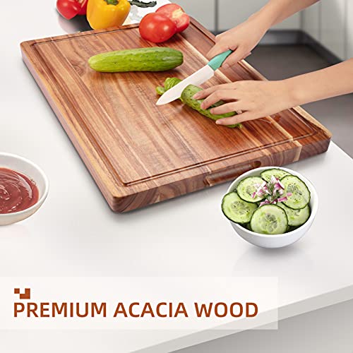 Cibeat Extra Large Wood Cutting Board 24 x 18 Inch, 1.2 Inches Thick Butcher Block, Reversible Wooden Kitchen Block, over Stove Cutting Board, with Side Handles and Juice Grooves