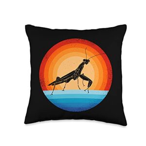 praying mantis gifts co. praying mantis retro vintage 60s 70s sunset bug insect men throw pillow, 16x16, multicolor