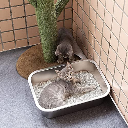 Stainless Steel Litter Box, Metal Cats Litter Pan Toilet Litter Box for Kittens, Rabbits, Hamster Small Animals, Nonstick, Smooth Surface