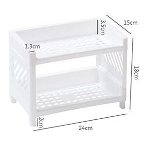 Storage Shelf, Storage Shelf Double Tiers Multi-Function Plastic Cosmetic Sundries Organizer for Home White 9.45" x 5.91" x 7.09"