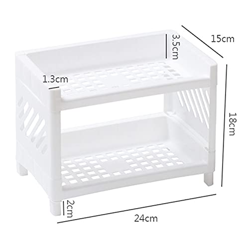 Storage Shelf, Storage Shelf Double Tiers Multi-Function Plastic Cosmetic Sundries Organizer for Home White 9.45" x 5.91" x 7.09"