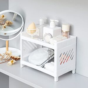 Storage Shelf, Storage Shelf Double Tiers Multi-Function Plastic Cosmetic Sundries Organizer for Home White 9.45" x 5.91" x 7.09"