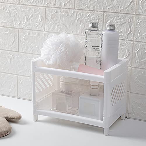 Storage Shelf, Storage Shelf Double Tiers Multi-Function Plastic Cosmetic Sundries Organizer for Home White 9.45" x 5.91" x 7.09"