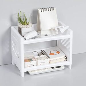 Storage Shelf, Storage Shelf Double Tiers Multi-Function Plastic Cosmetic Sundries Organizer for Home White 9.45" x 5.91" x 7.09"