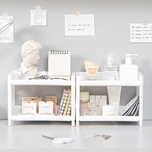 Storage Shelf, Storage Shelf Double Tiers Multi-Function Plastic Cosmetic Sundries Organizer for Home White 9.45" x 5.91" x 7.09"