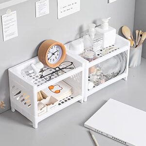 Storage Shelf, Storage Shelf Double Tiers Multi-Function Plastic Cosmetic Sundries Organizer for Home White 9.45" x 5.91" x 7.09"