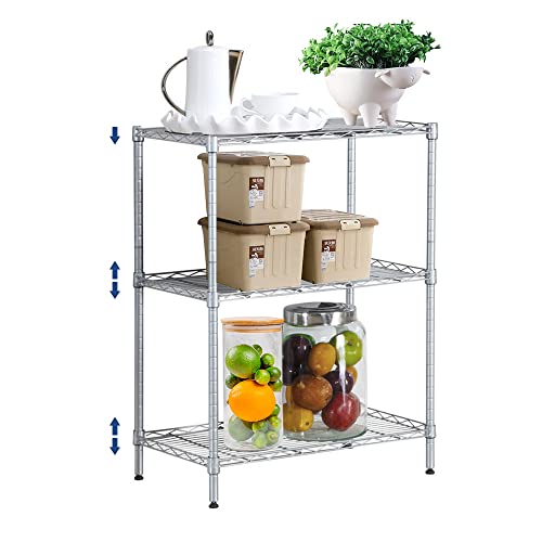 BNSPLY 3 Tier Wire Shelving Unit, Adjustable Wire Rack, Metal Storage Shelves for Kitchen, Pantry, Laundry, Bathroom, Closet (13.5" D x 23" W x 31.5" H, Chrome)