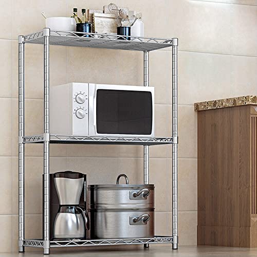 BNSPLY 3 Tier Wire Shelving Unit, Adjustable Wire Rack, Metal Storage Shelves for Kitchen, Pantry, Laundry, Bathroom, Closet (13.5" D x 23" W x 31.5" H, Chrome)