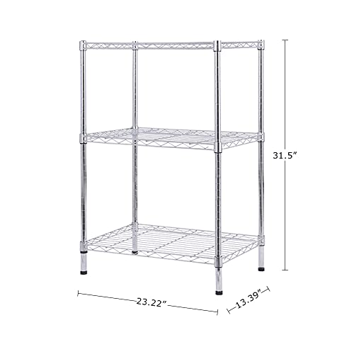 BNSPLY 3 Tier Wire Shelving Unit, Adjustable Wire Rack, Metal Storage Shelves for Kitchen, Pantry, Laundry, Bathroom, Closet (13.5" D x 23" W x 31.5" H, Chrome)