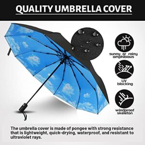 LLanxiry Umbrella Windproof Travel Umbrellas for Rain Black Folding Umbrellas 10 RIBS Automatic Strong Portable Wind Resistant Backpack Umbrella for Men and Women (High clouds)