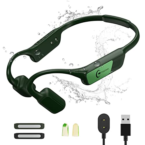 mojawa Open-Ear Bone Conduction Headphones- Wireless Microphones Headsets w/ 5.0 Bluetooth Echo Cancellation IP67 Sweatproof Workouts Earphones for Sports Running Hiking Cycling Office Meeting(Green)