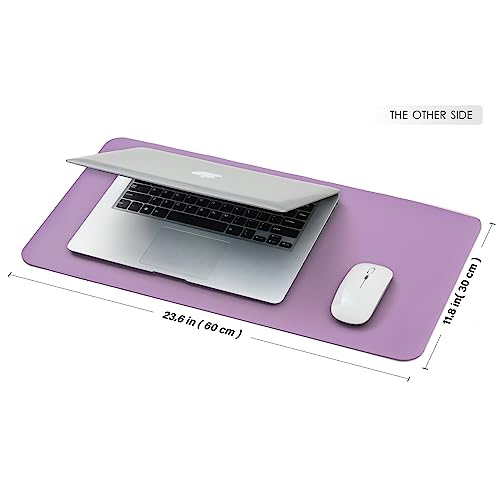 Compact Dual Sided Leather Desk Mat - Desk Pad for Office and Home - Desk Organization and Accessories - Ideal for Large Mouse Pad and Small Desk Mats on Top of Desks(Pink+Purple,23.6"x 11.8")