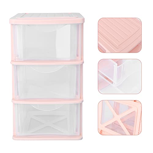 Yardwe 1Pc Drawer Organizer 3 Layers Drawer Storage Cabinet Pink Frame with Clear Drawers Plastic Multi- Storage Box Pink