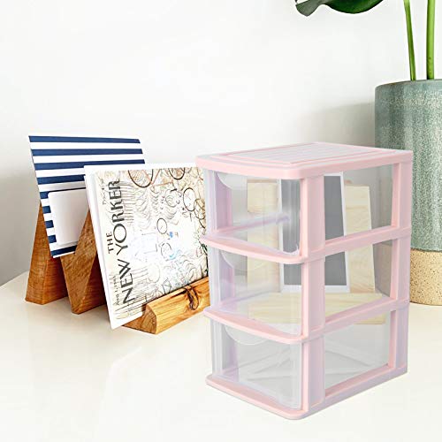 Yardwe 1Pc Drawer Organizer 3 Layers Drawer Storage Cabinet Pink Frame with Clear Drawers Plastic Multi- Storage Box Pink