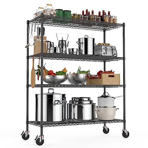 Leteuke Wire Shelving Unit with Wheels, NSF Certified 4 Tier Adjustable Storage Shelves 60"×24"×72", 2400LBS Heavy Duty Shelving Commercial Grade Metal Storage Utility Rack for Kitchen Garage, Black