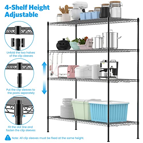 Leteuke Wire Shelving Unit with Wheels, NSF Certified 4 Tier Adjustable Storage Shelves 60"×24"×72", 2400LBS Heavy Duty Shelving Commercial Grade Metal Storage Utility Rack for Kitchen Garage, Black