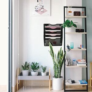 GDINDINFAN 5 Pockets Mesh Hanging Wall File Holder Organizer Wall Mounted Paper Magazine Rack, Black