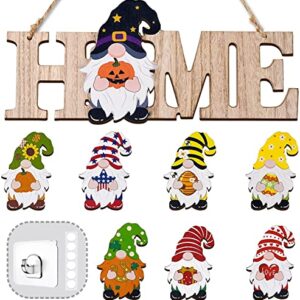 LittleFox 3D Gnome Interchangeable Seasonal Welcome Sign (Upgrade Designed) DIY with 8pcs Detachable Magnet Holiday Icons, Great for Rustic Farmhouse Decor or Housewarming Gift.