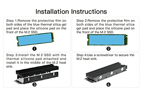 M.2 PS5 SSD NVMe Heatsink for Samsung 990 980 Pro 970 EVO Plus SN570 SN750 SN850 Firecuda 530 NVME or SATA m2 2280 SSD Cooling Heatsink, Black